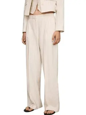 Mango Stripe Straight Leg Pants - Ecru