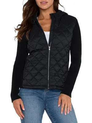 LIVERPOOL Liverpool Los Angeles Quilted Front Hooded Jacket Black