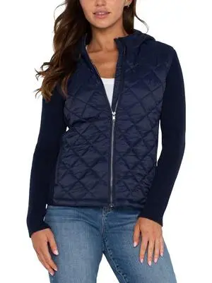 LIVERPOOL Quilted Front Hooded Jacket - Dark Navy