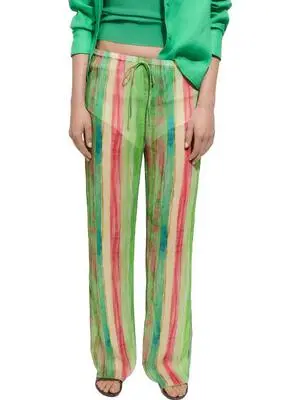 Mango Stripe Semisheer Wide Leg Pants - Green