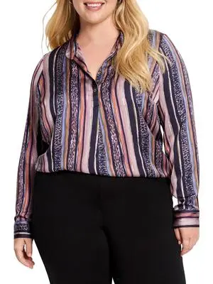 NIC+ZOE Animal Stripe Button-up Shirt - Indigo Multi