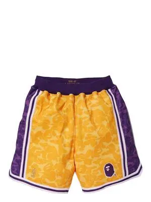 A BATHING APE X Mitchell & Ness Lakers Abc Basketball Authentic Shorts - Yellow
