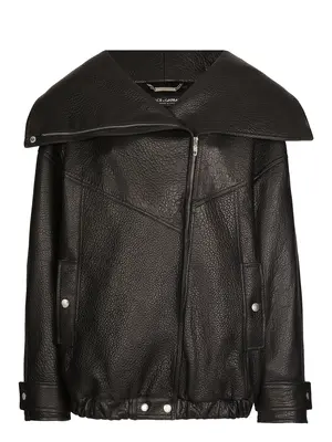 Dolce & Gabbana Oversize Vegetable-tanned Lambskin Biker Jacket - Black