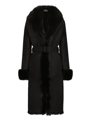 Dolce & Gabbana Shearling Coat With Belt - Black