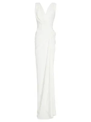 RHEA COSTA Draped Crepe Gown - White