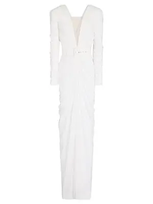RHEA COSTA Ruched Tulle Gown - White