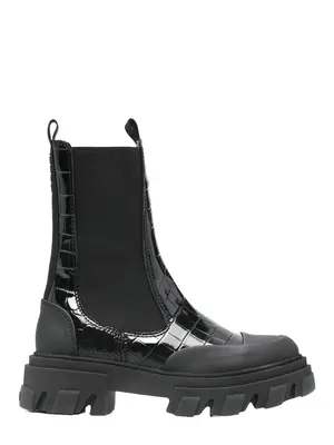 GANNI Croc-effect Chelsea Boots - Black