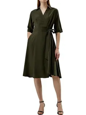 Lilysilk Lilysilk Front Tie Wrap Dress Olive Green