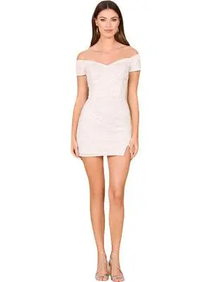 LARA NEW YORK Beaded Off-the-shoulder Mini Dress - Ivory