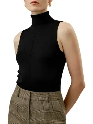 Lilysilk Silk Knitted Turtleneck Sleeveless Top - Black