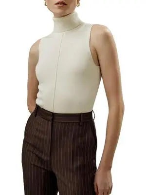 Lilysilk Silk Knitted Turtleneck Sleeveless Top - White