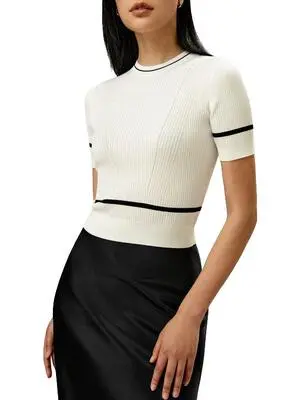 Lilysilk Ribbed Knit Silk Crop Top - White With Black Stripes