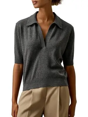 Lilysilk Baby Cashmere Polo Sweater - Medium Gray