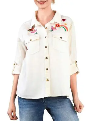 BILLY T Embroidered Button-up Shirt - Iced Latte