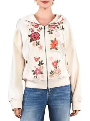 BILLY T Floral Embroidered Hoodie - Iced Latte