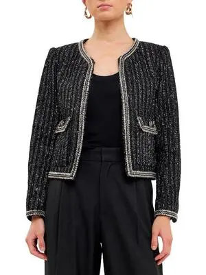 Endless Rose Sequin Tweed Jacket - Black