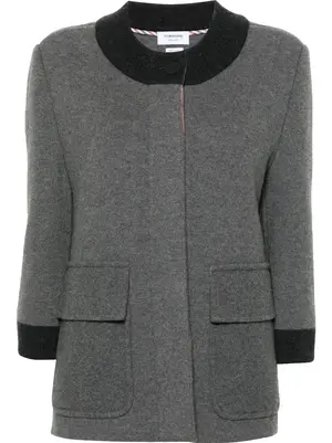 Thom Browne Contrasting-trim Wool-blend Cardigan Coat - Grey