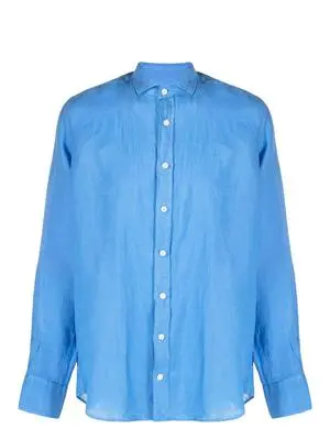 HACKETT Logo-embroidered Linen Shirt - Blue