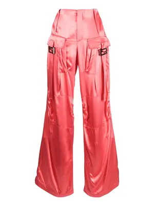 Fendi Satin-finish Wide-leg Cargo Trousers - Pink