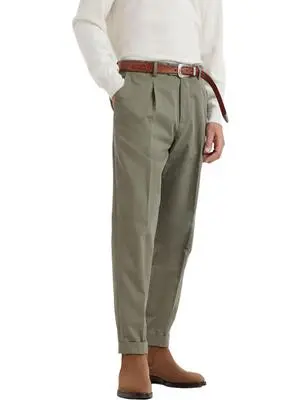 Brunello Cucinelli Garment-dyed Gabardine Trousers - Green