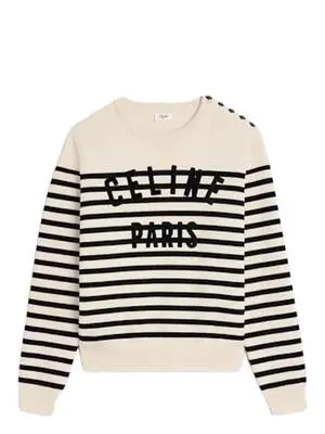 Celine Crew Neck Mariniere Cotton Sweater - Off White/black