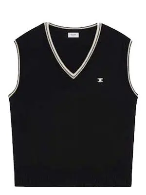 Celine Triomphe V-neck Wool Vest - Black