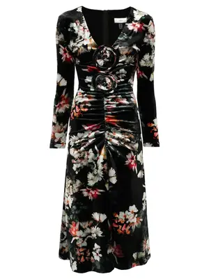 NISSA Floral-print Midi Dress - Black