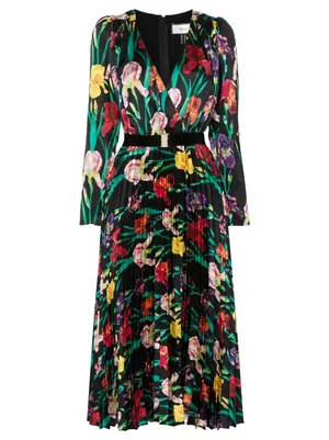NISSA Floral-print Midi Dress - Black