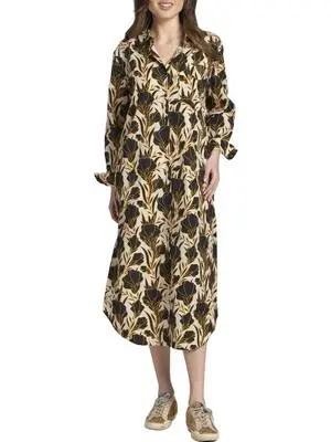 APNY Floral Print Shirtdress - Yellow Gold Multi