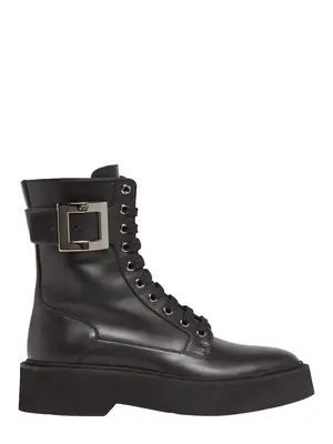 ROGER VIVIER Viv Rangers Leather Combat Boots - Nero