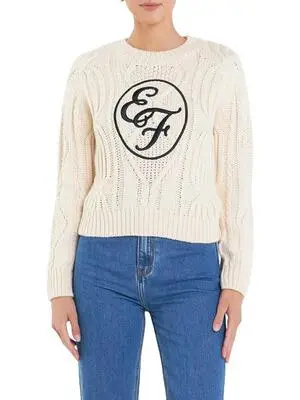 English Factory Embroidered Cable Stitch Sweater - Ivory