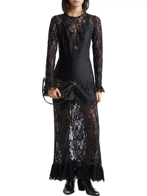 Rabanne Floral Lace Long Sleeve Maxi Dress - Black