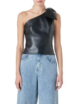 GREY LAB One-shoulder Faux Leather Top - Black