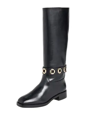 Larroude Milan Riding Flat Boots - Black