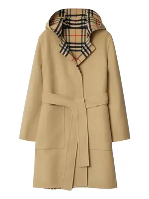 Burberry Mid-Length Reversible Wool Car Coat Flax