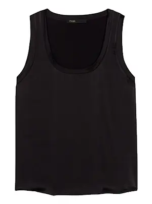 Maje Round-neck Stretch-silk Top - Noir / Gris