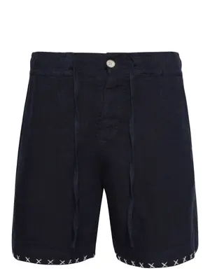 THE ELDER STATESMAN Contrasting-stitch Linen Shorts - Blue