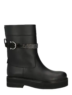FERRAGAMO Ankle Boots In Leather With Crystals - Black
