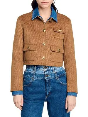 Sandro Stanford Cropped Jacket Brown