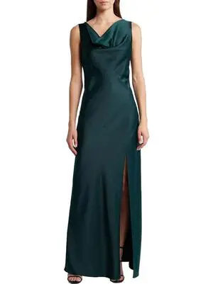 WAYF WAYF Lea Cowl Neck Satin Gown Emerald