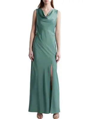 WAYF WAYF Lea Cowl Neck Satin Gown Moss