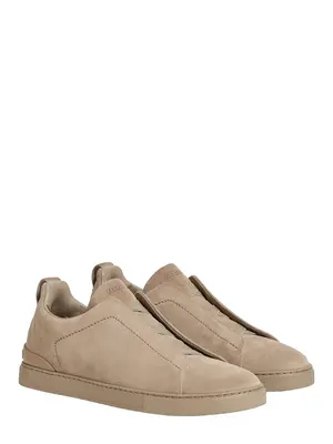 Zegna Suede Triple Stitch Sneakers Light Taupe