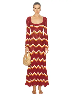 Escvdo Sumac Maxi Dress - Burgundy & Orange