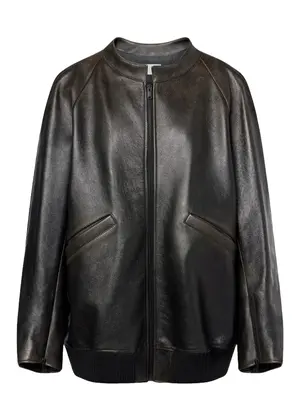 THE ROW Kengia Leather Bomber Jacket - Brown