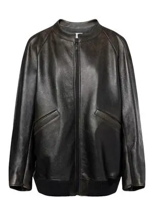 THE ROW Kengia Leather Bomber Jacket - Brown