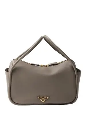 Prada Prada Flou Zip Leather Top-Handle Bag Argilla
