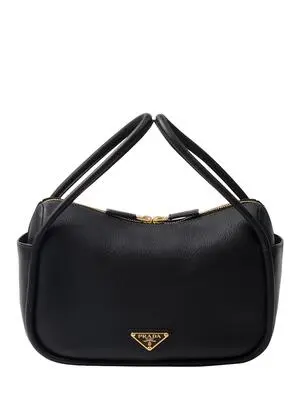 Prada Prada Flou Zip Leather Top-Handle Bag Nero