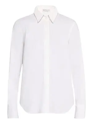 Brunello Cucinelli Poplin Button-front Shirt With Monili Collar - White