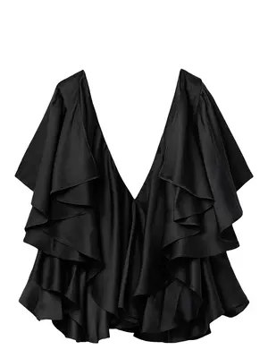 INTERIOR Jane Ruffled Silk-satin Blouse - Black