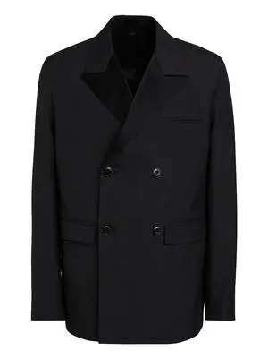 Nanushka Collas Doublebreasted Satintrimmed Grain De Poudre Suit Jacket - Charcoal